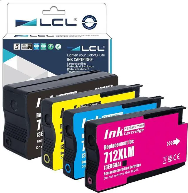 LCL Compatible 712 712XL High Yield Ink Cartridges (4 Pack, 80-ML Black, 29-ML Cyan/Magenta ...