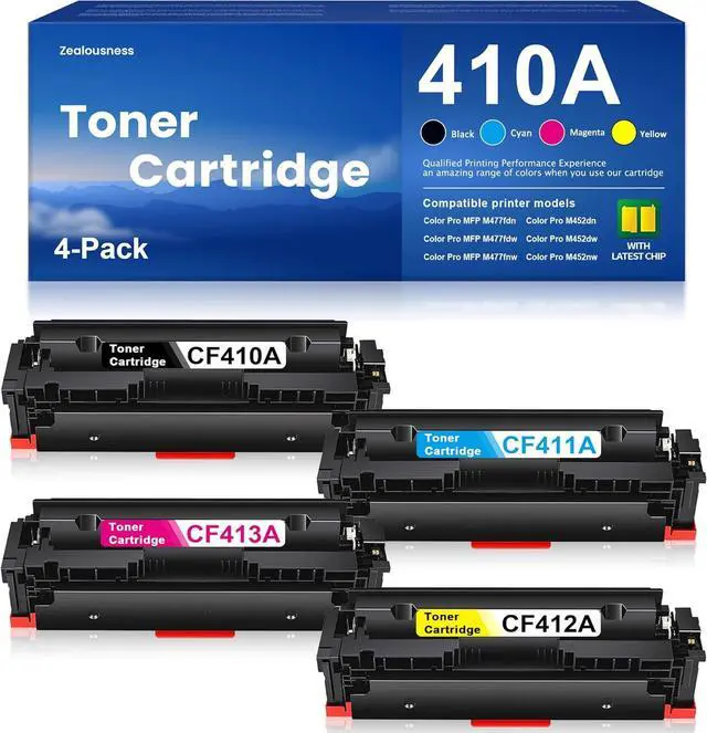 410A Toner Cartridge (with Chip) High-Yield 4-Pack Set, Replacement for HP 410A 410X Toner ...