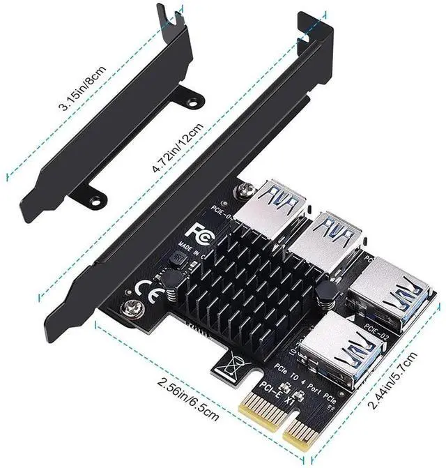 Aomoproing PCIE 1 to 4 Ports PCI Express 16X Slots Riser Card USB 3.0 PCI-E Adapter Board ...