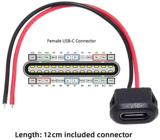 2 Pack 2Pin Open Cable to USB C Female DC 5V 3A Flush Mount Charging ...