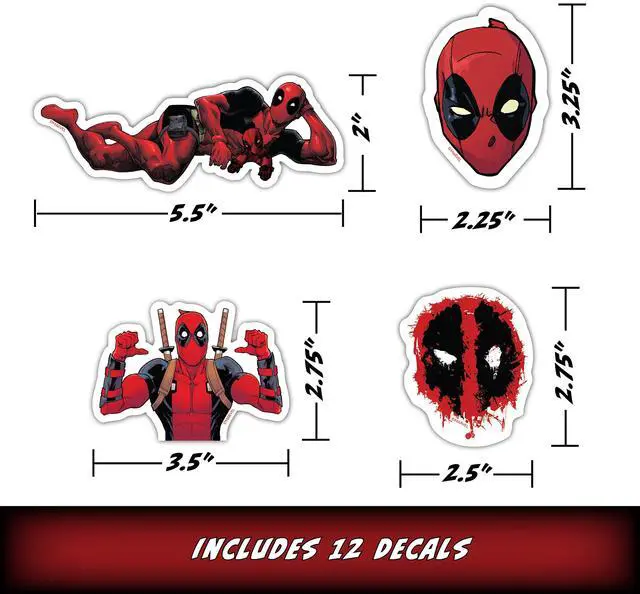 Marvel Deadpool Vinyl Decals - Set of 12 Deadpool Vinyl Car Stickers ...