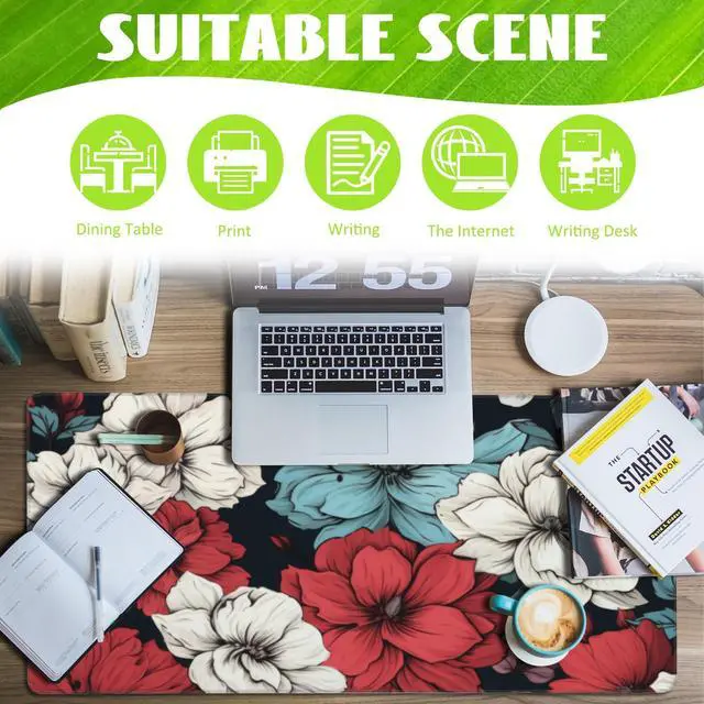 Eflxamz Desk Pad, Red White Blue Flowers Desk Mat, Manga Floral Large ...
