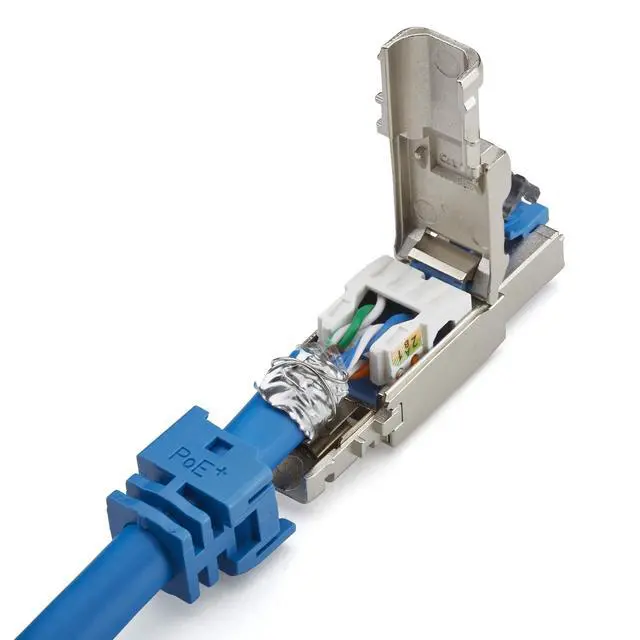 TRUE CABLE Cat6A Toolless Field Termination Plug, Shielded STP, PoE++ ...