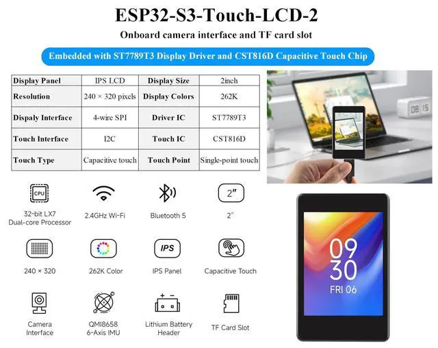 ESP32-S3 2inch Capacitive Touch Display Development Board, 240320 ...