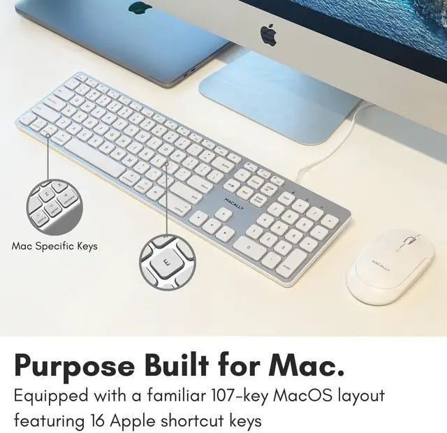 Macally Backlit Wired Keyboard for Mac ^^ Compatible Apple Keyboard with Numeric Keypad ...