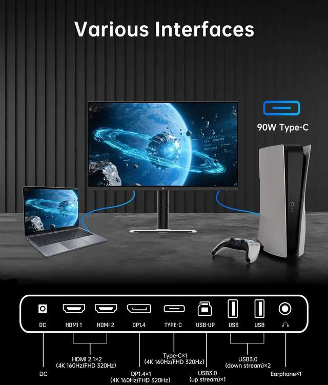 KTC 27 Inch Gaming Monitor 4K, Dual Mode UHD 160Hz & FHD 320Hz, PD 90W ...