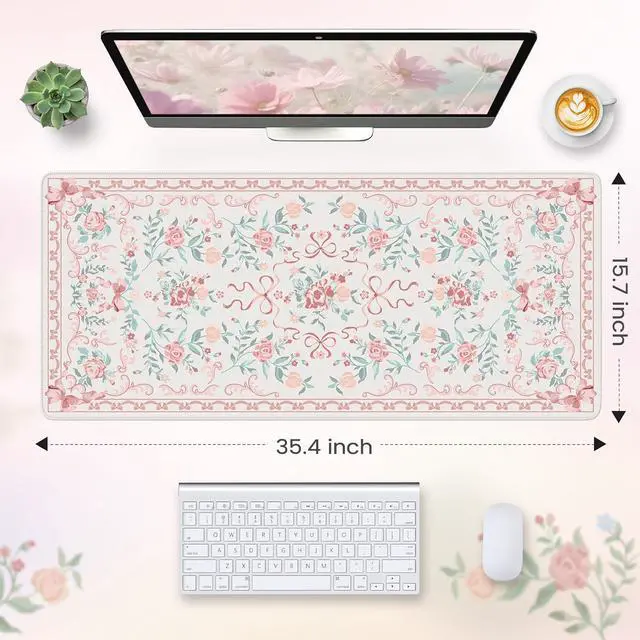 HAOCOO Pink Bow Desk Pad for Keyboard and Mouse, Non-Slip Large Mouse ...