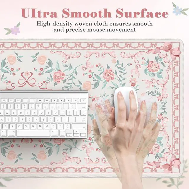 HAOCOO Pink Bow Desk Pad for Keyboard and Mouse, Non-Slip Large Mouse ...