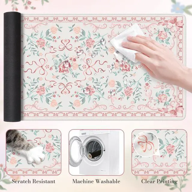 HAOCOO Pink Bow Desk Pad for Keyboard and Mouse, Non-Slip Large Mouse ...