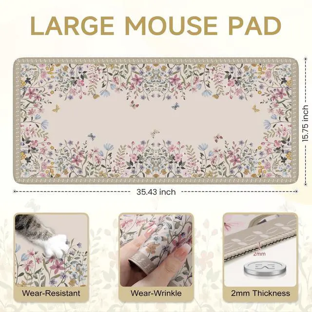 iCasso Floral Desk Mat for Keyboard and Mouse,Cute Gaming Mouse Pad XXL ...