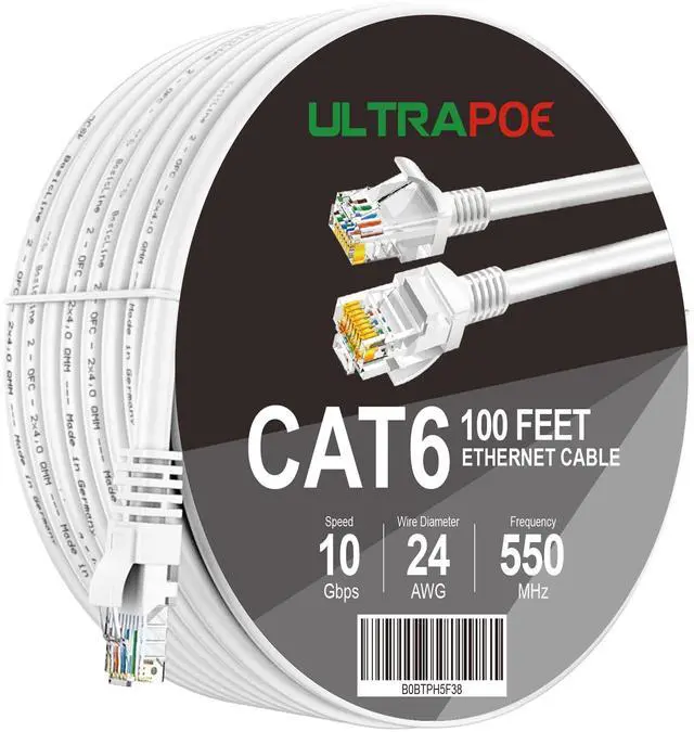 Cat 6 Ethernet Cable 100 ft, 10Gbps Support Cat7 Cat5e Network, long ...