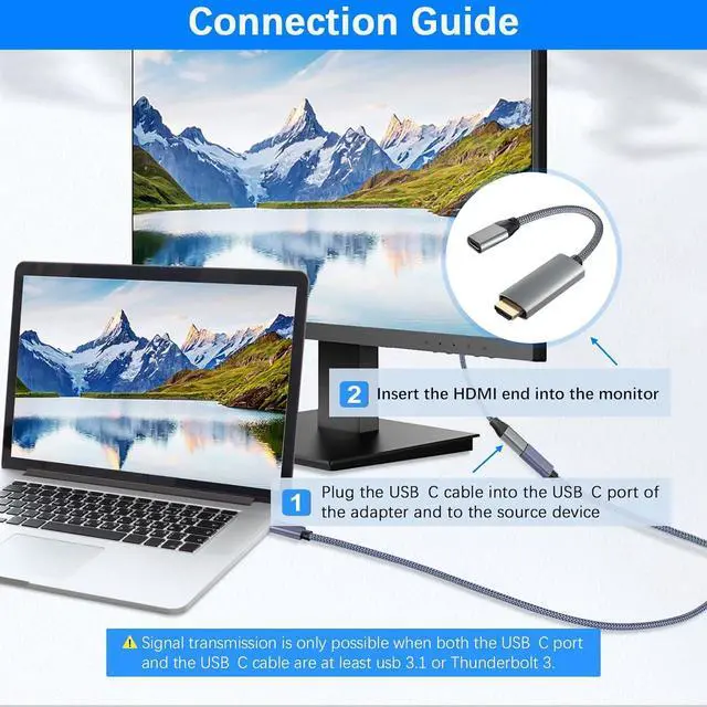 USB C Female to HDMI Male Cable Adapter Uni-Directional Type C 3.1 ...