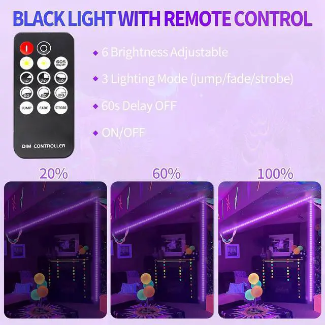 50 Foot Black Light Strip & Remote 900LEDs Dimmable 12V Flexible Black ...