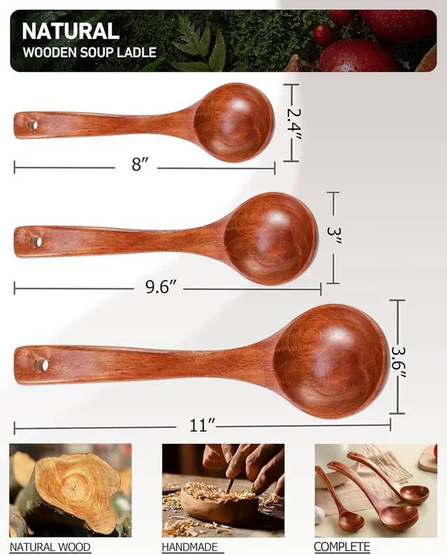 Wooden Ladles Set of 3 Wood Ladles for Serving Soups and Stews ...