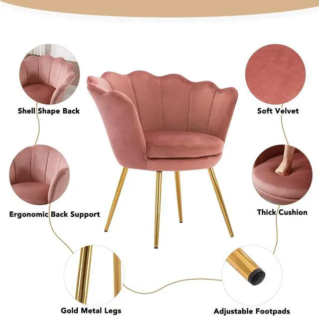 chairus Velvet Accent Chair, Upholstered Vanity Chair with Shell Back ...
