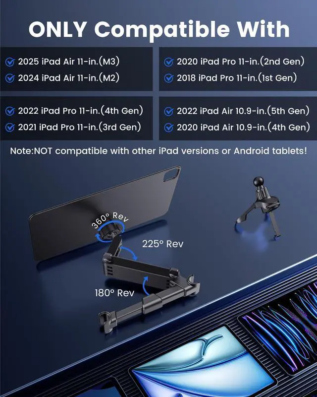 KU XIU Car Headrest Magnetic Tablet Holder for iPad Pro/Air 11" M2/M3, Backseat Tablet Car Mount ...