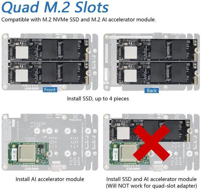 Freenove Quad M.2 NVMe SSD HAT for Raspberry Pi 5, M.2 Adapter AI HAT 4 ...