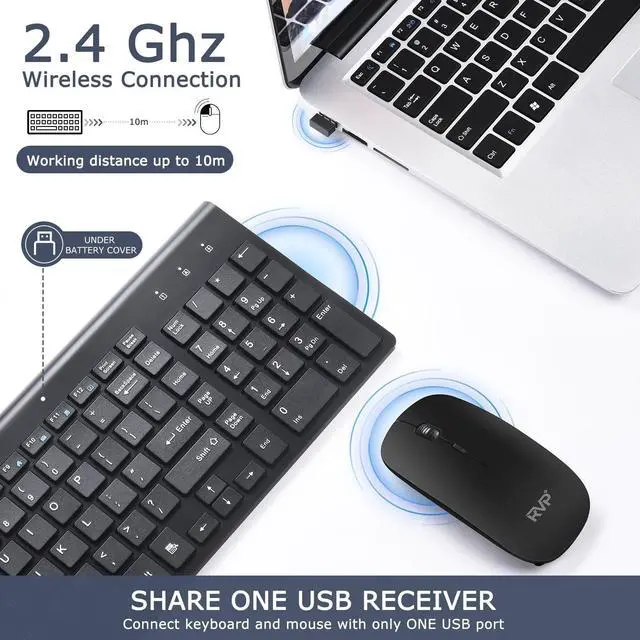 RVP+ Wireless Keyboard and Mouse Ultra Slim Combo, 2.4GHz Cordless USB ...