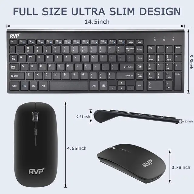 RVP+ Wireless Keyboard and Mouse Ultra Slim Combo, 2.4GHz Cordless USB ...