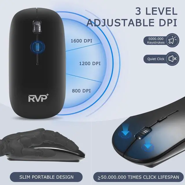RVP+ Wireless Keyboard and Mouse Ultra Slim Combo, 2.4GHz Cordless USB ...