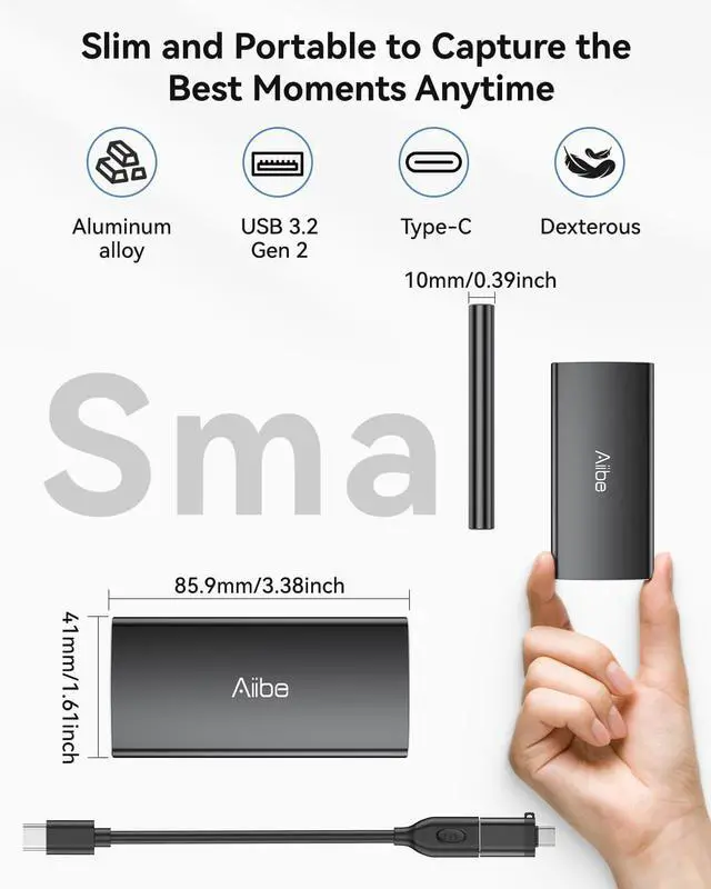 Aiibe 500GB External Solid State Drive USB C Portable SSD USB 3.2 Gen 2 ...