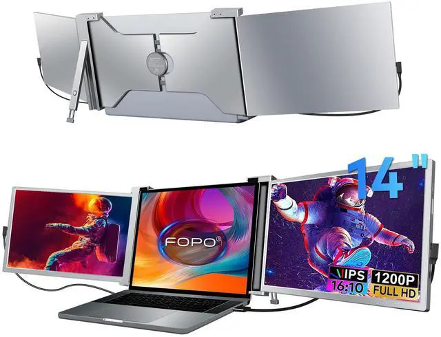 FOPO 14" Triple Laptop Screen Extender, FHD 1200P IPS Portable Monitor ...