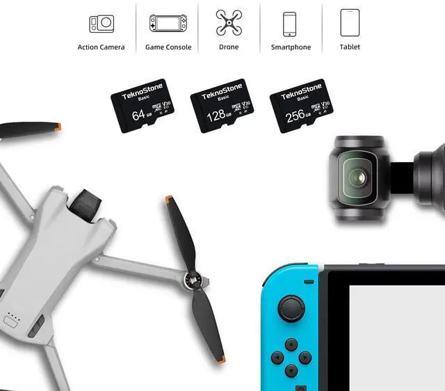 TeknoStone Basic 256GB Micro SDXC Memory Card with Adapter Up to 90MB/s ...