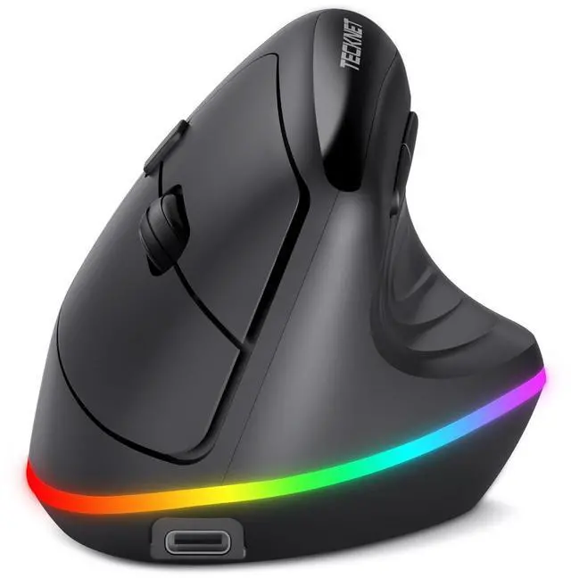 TECKNET RGB Wireless Ergonomic Mouse Rechargeable - USB+Bluetooth Muti ...