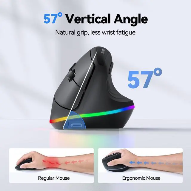 TECKNET RGB Wireless Ergonomic Mouse Rechargeable - USB+Bluetooth Muti ...