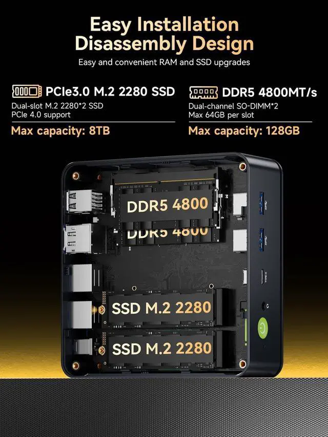 GMKtec Gaming Mini PC Ryzen 7640HS (Upgraded 6600H/ 6800U), RAM DDR5 ...