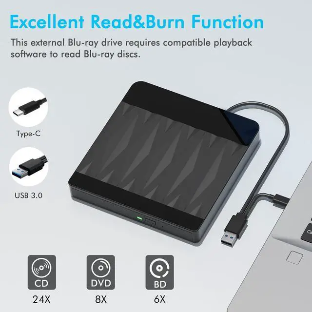 External Blu Ray Drive ,Blu Ray Burner External USB 3.0 Type-C BD/DVD ...