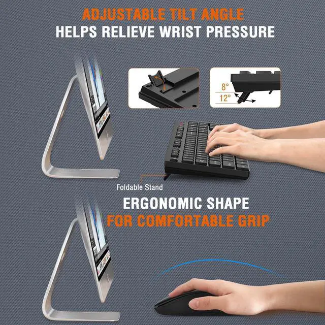 Wireless Keyboard and Mouse Combo, EDJO Silent Full Size Cordless USB ...