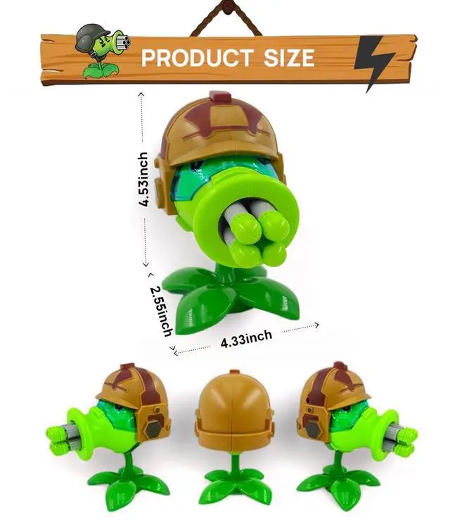 Dyharnsty Plants and Zombies Toys Gatling Peashooter Action Figures PVZ ...