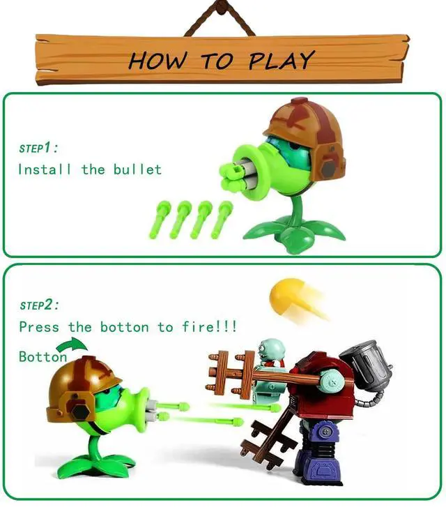 Dyharnsty Plants and Zombies Toys Gatling Peashooter Action Figures PVZ ...