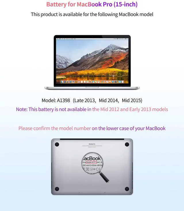 Battery Replacement for MacBook Pro 15-inch A1398, A1494/A1618 Battery ...