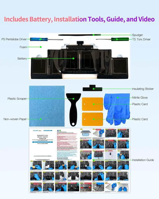 Battery Replacement for MacBook Pro 15-inch A1398, A1494/A1618 Battery ...