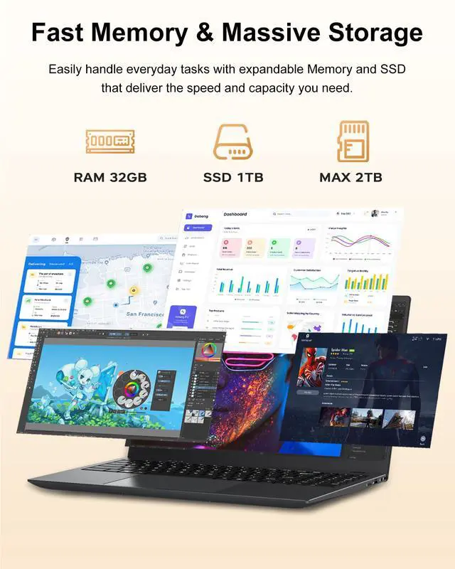 BLUEING 15.6" Laptop Computer, Laptop with 16GB RAM 512B SSD, Gold ...