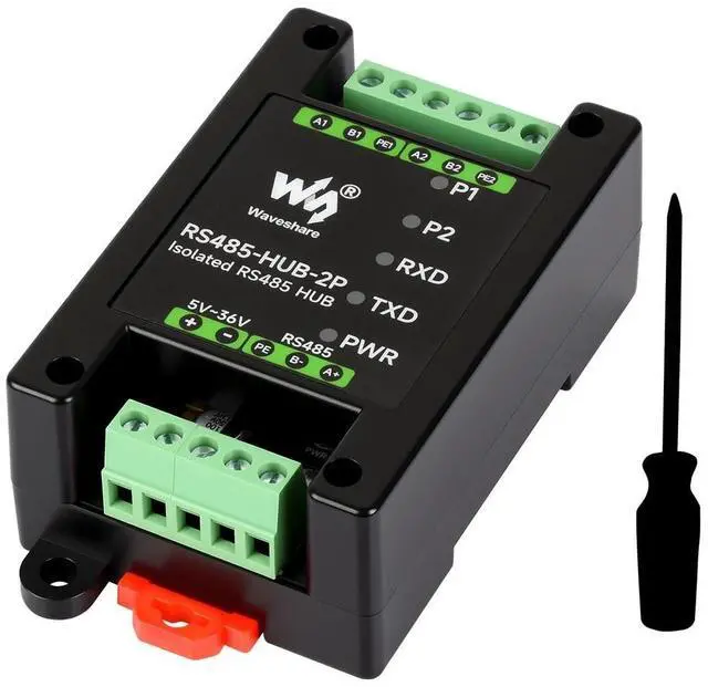 Waveshare Industrial-Grade Isolated 2-Channel RS485 Hub, Rail-Mount ...