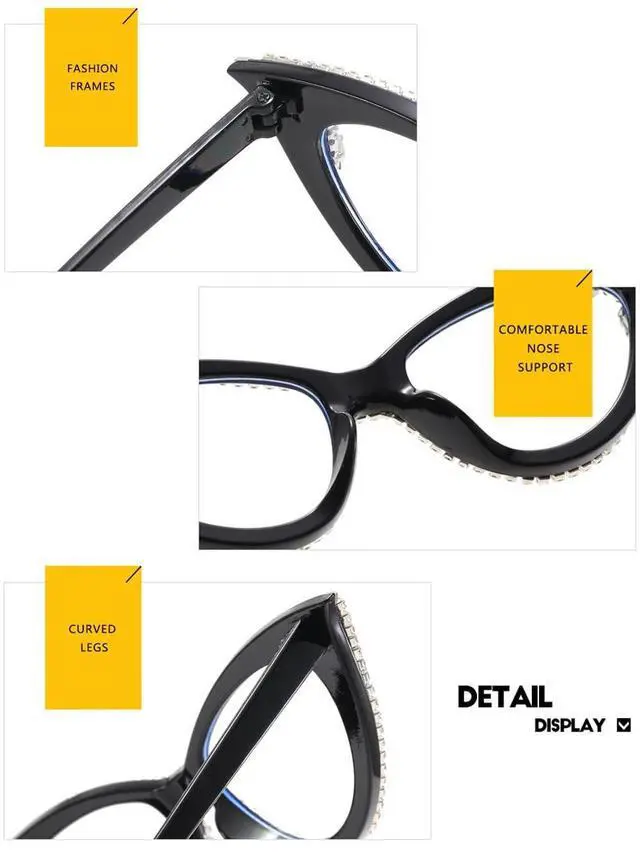 ICARA Sparkling Crystal Retro Cat Eye Frame Bling Rhinestone Reading ...