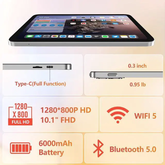 FUNYET Android Tablet,10 inch Tablets 2025,8GB (4+4) RAM 128GB Storage ...