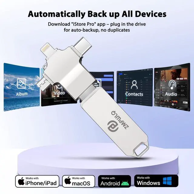 Photo Stick 256GB for iPhone Android PC, Auto-Secure-Backup-Flash-Thumb-Drive, 4-in-1 External ...
