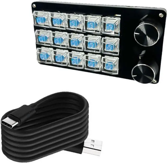 Customizable Macro Keypad with Double Knob, 15Key Mechanical Gaming ...