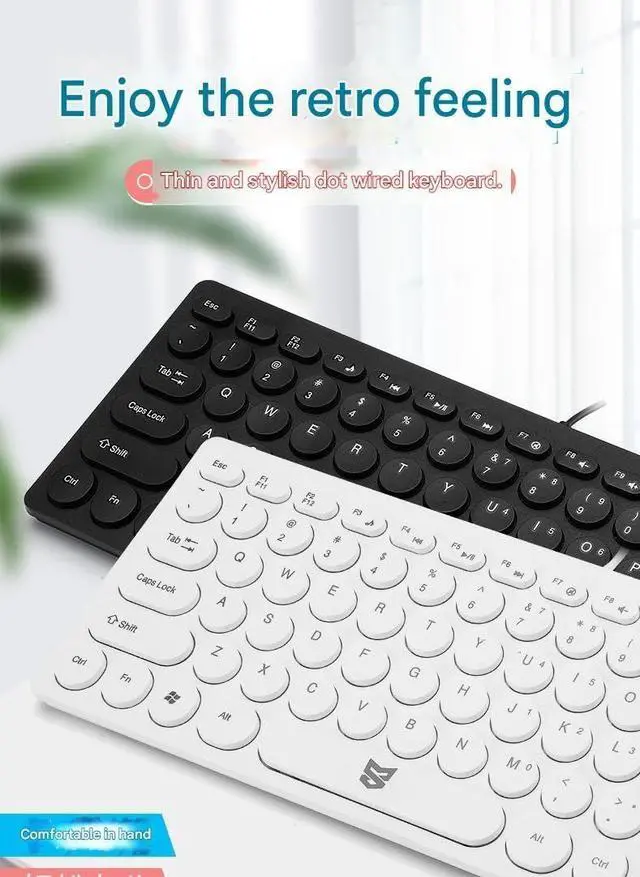 Ultra-Thin Wired Keyboard, Polka Dot Design, Quiet Keys, Notebook Style ...