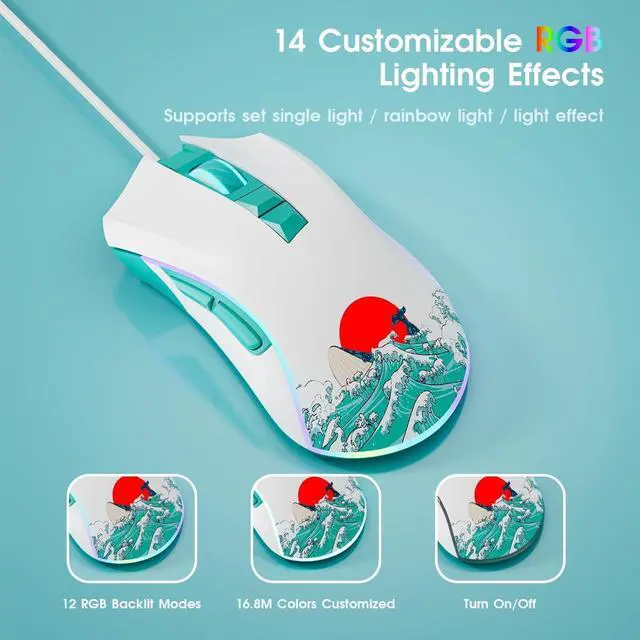 Wired Gaming Mouse, 12000 DPI RGB Mouse with 12 Backlit Modes & 7 Macro ...