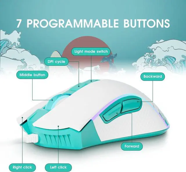 Wired Gaming Mouse, 12000 DPI RGB Mouse with 12 Backlit Modes & 7 Macro ...