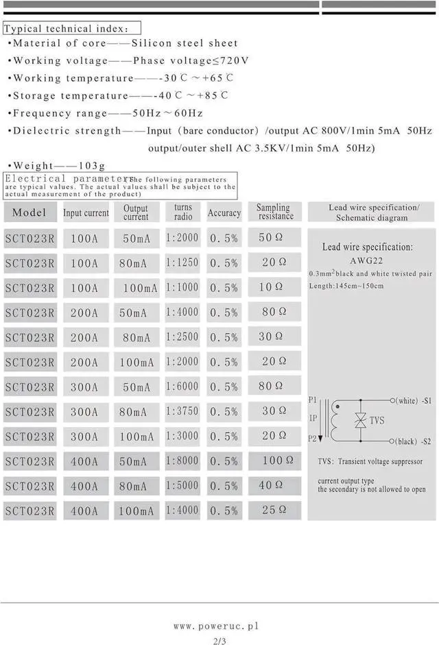 SCT023R Input 100A/200A/300A/400A Output 50mA Accuracy 0.5% Split core ...