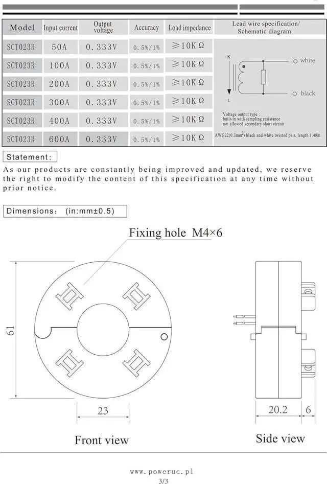 SCT023R Input 100A/200A/300A/400A Output 50mA Accuracy 0.5% Split core ...