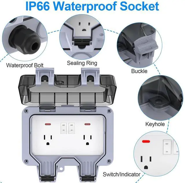 Double Outdoor Outlet with Cover IP66 Waterproof Outdside Plug Socket ...