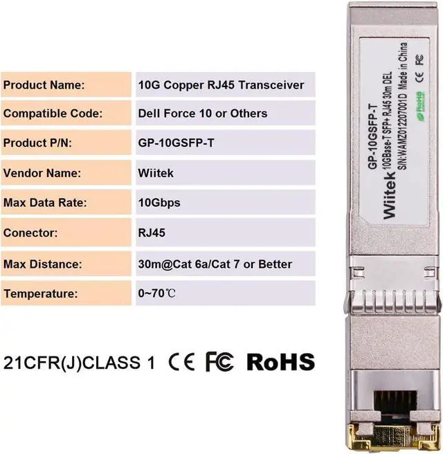 10G SFP+ to RJ45 Copper Modules, 1.25G/2.5G/5G/10GBase-T Ethernet Copper to SFP+ Transceiver ...