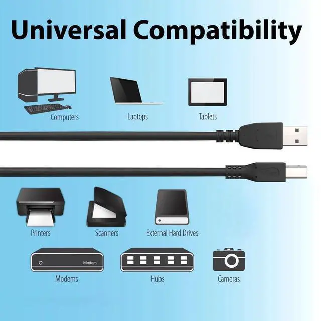 JAENFONG USB Printer Cable Printer to Computer USB A Female to B Male ...